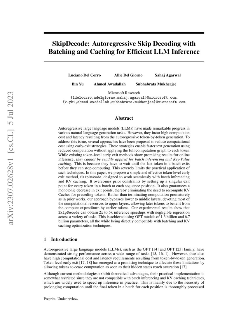 SkipDecode: Autoregressive Skip Decoding with Batching and Caching for Efficient LLM Inference ...
