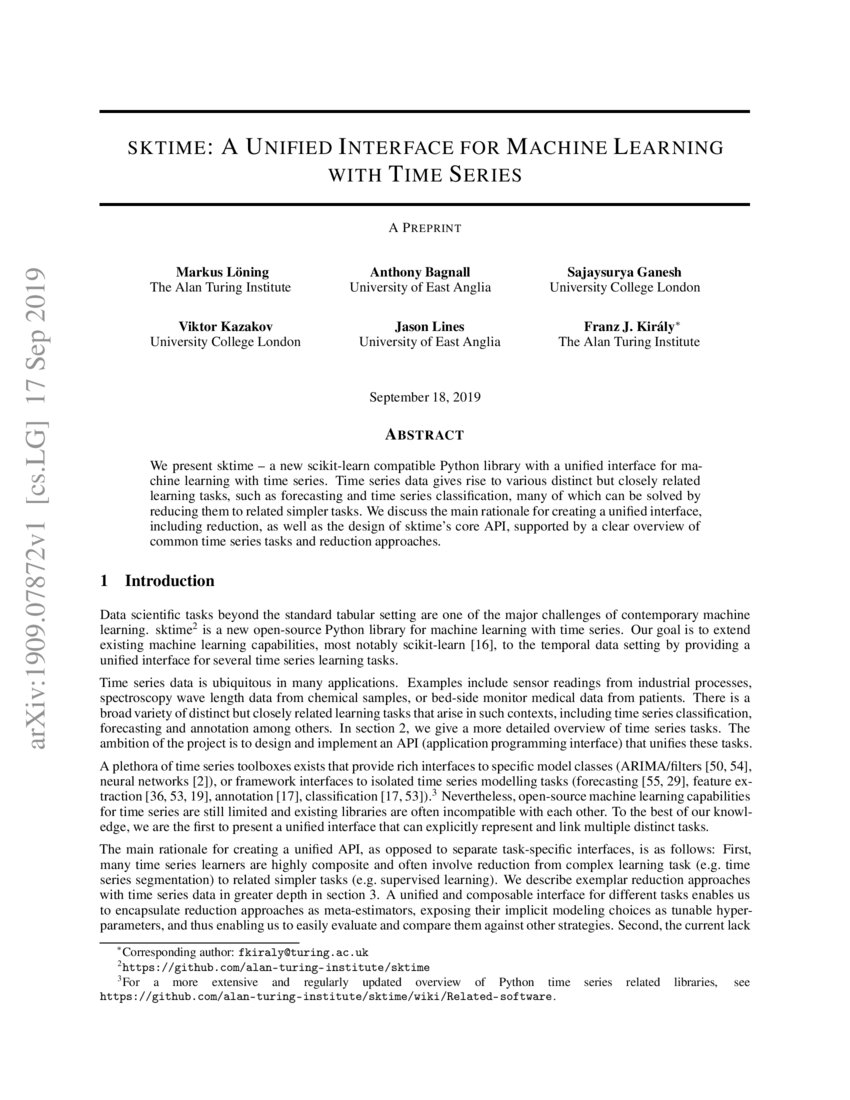 sktime: A Unified Interface for Machine Learning with Time Series | DeepAI