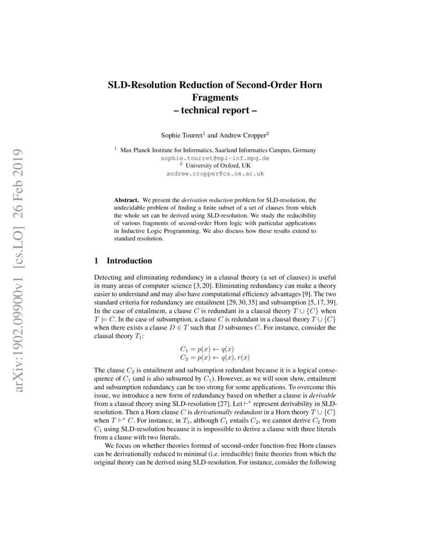 SLD-Resolution Reduction of Second-Order Horn Fragments -- technical ...