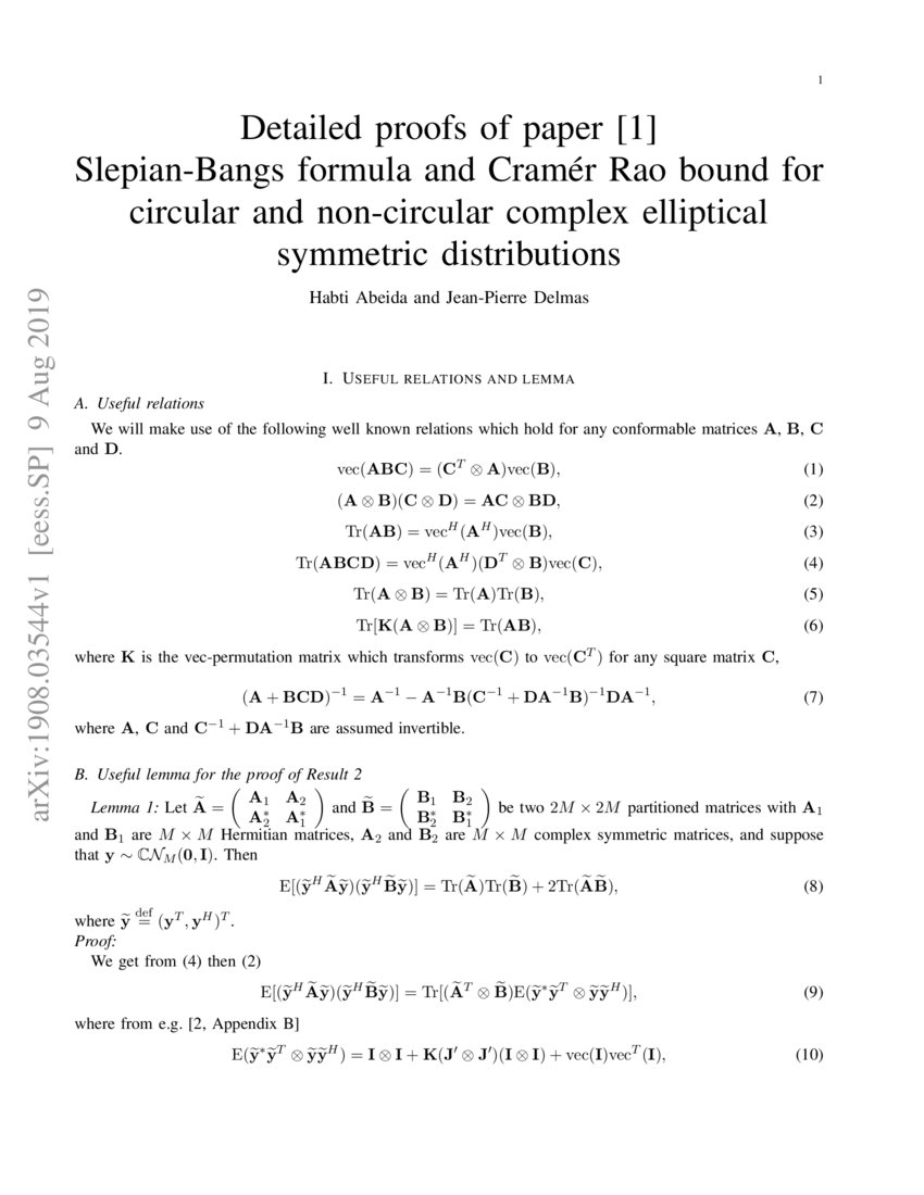 Slepian-Bangs formula and Cramer Rao bound for circular and non-circular complex elliptical ...