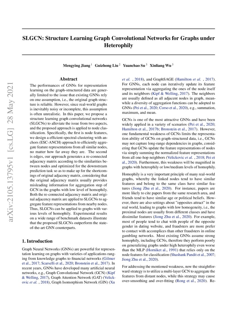SLGCN: Structure Learning Graph Convolutional Networks for Graphs under Heterophily | DeepAI