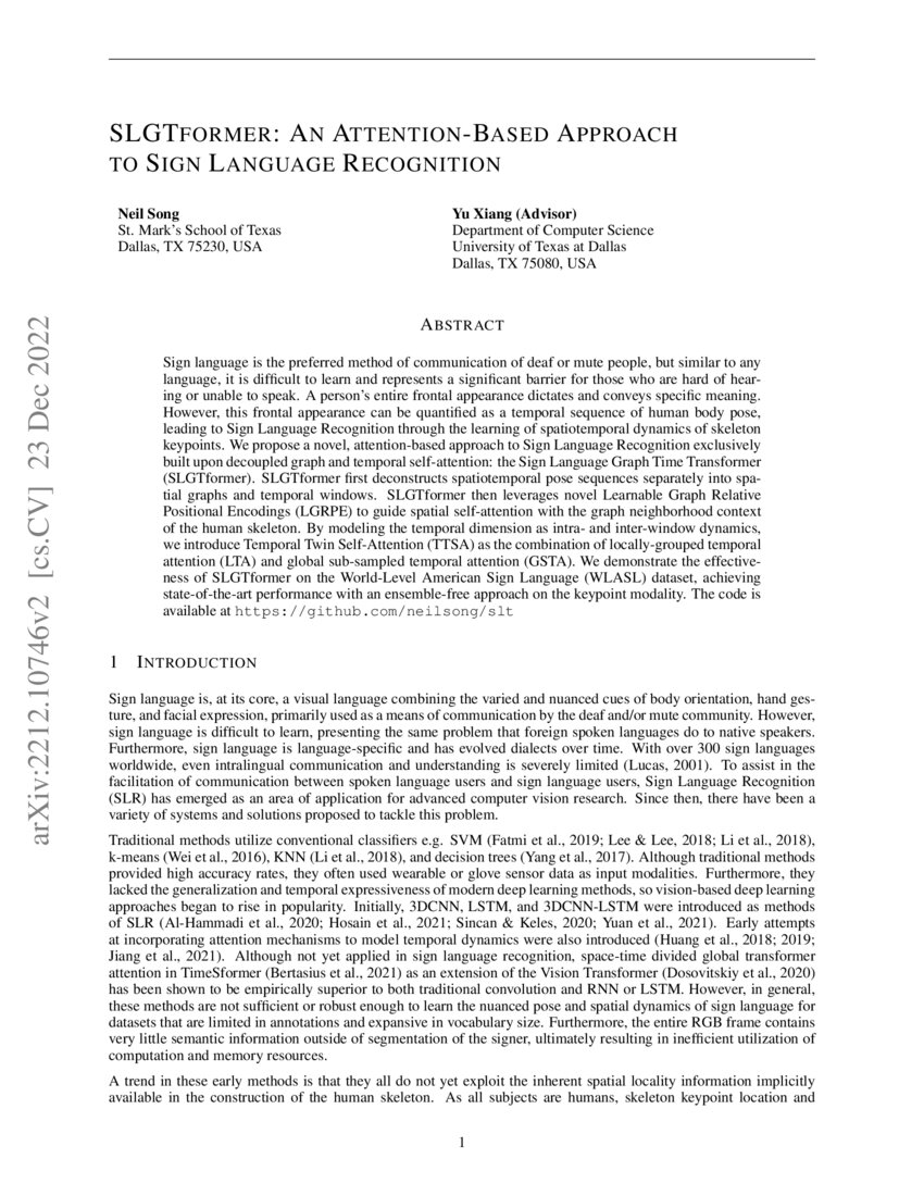 SLGTformer: An Attention-Based Approach to Sign Language Recognition | DeepAI