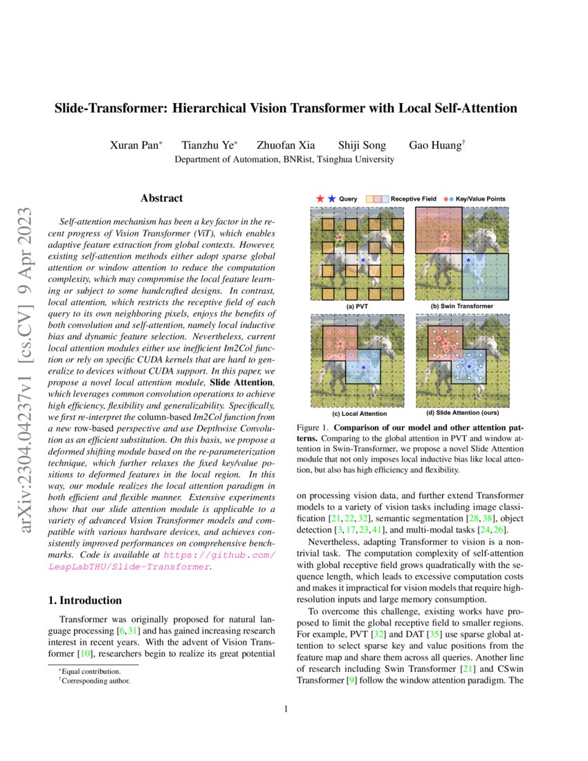 Slide-Transformer: Hierarchical Vision Transformer with Local Self ... Slide-Transformer: Hierarchical Vision Transformer with Local Self ...