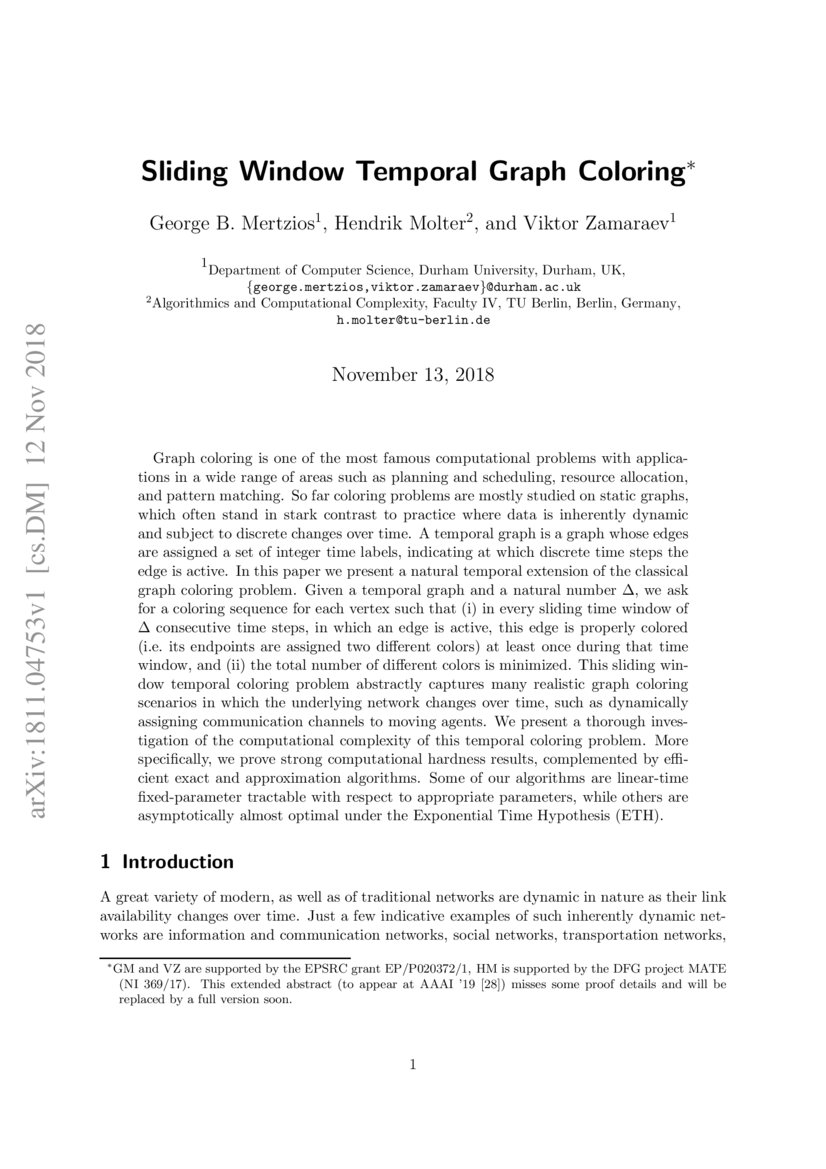 Sliding Window Temporal Graph Coloring | DeepAI