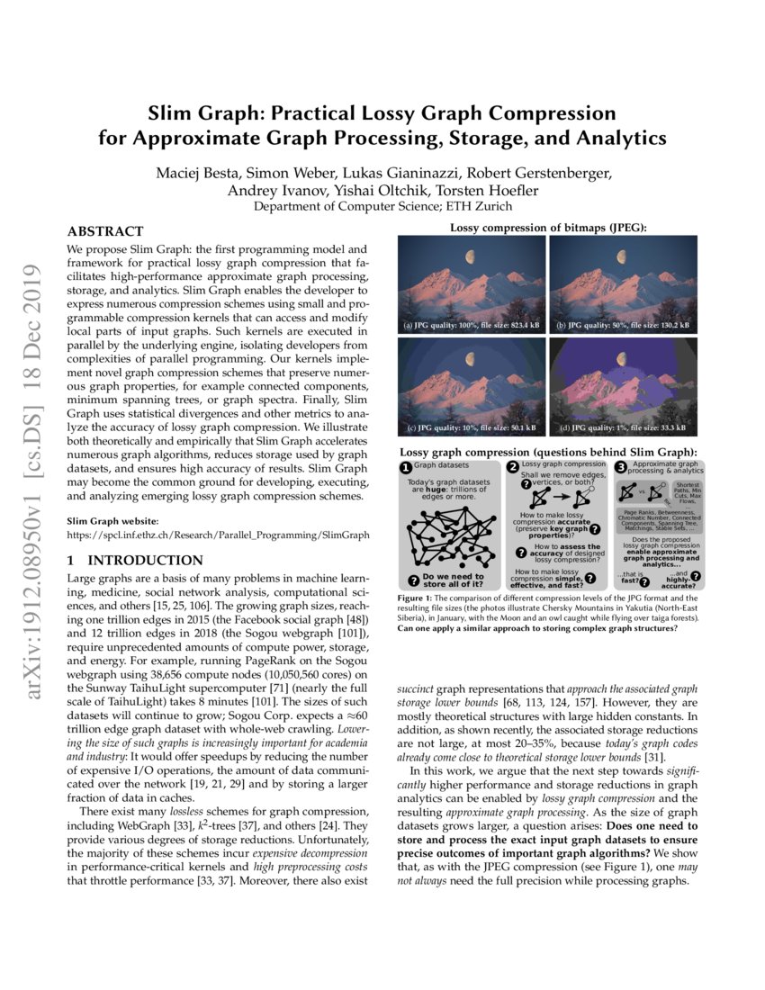 Slim Graph Practical Lossy Graph Compression For Approximate Graph Processing Storage And