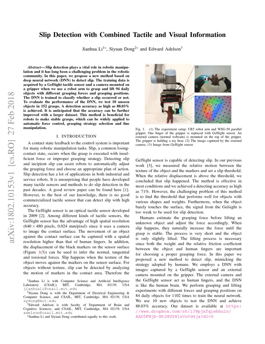 Slip Detection With Combined Tactile And Visual Information Deepai