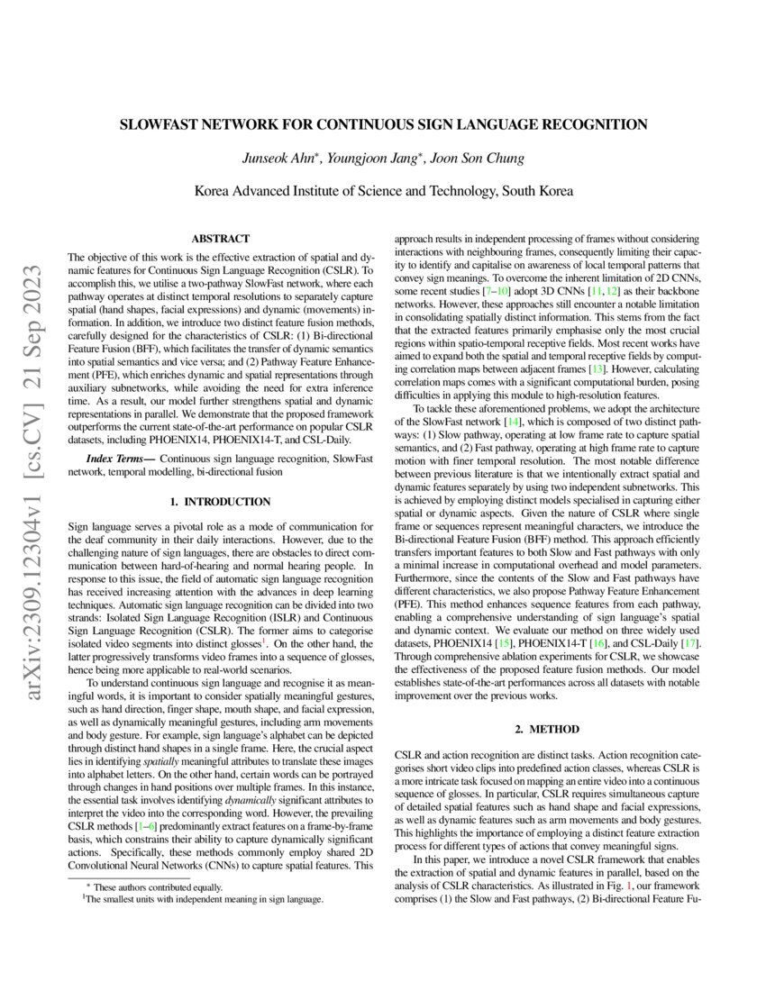 SlowFast Network for Continuous Sign Language Recognition | DeepAI