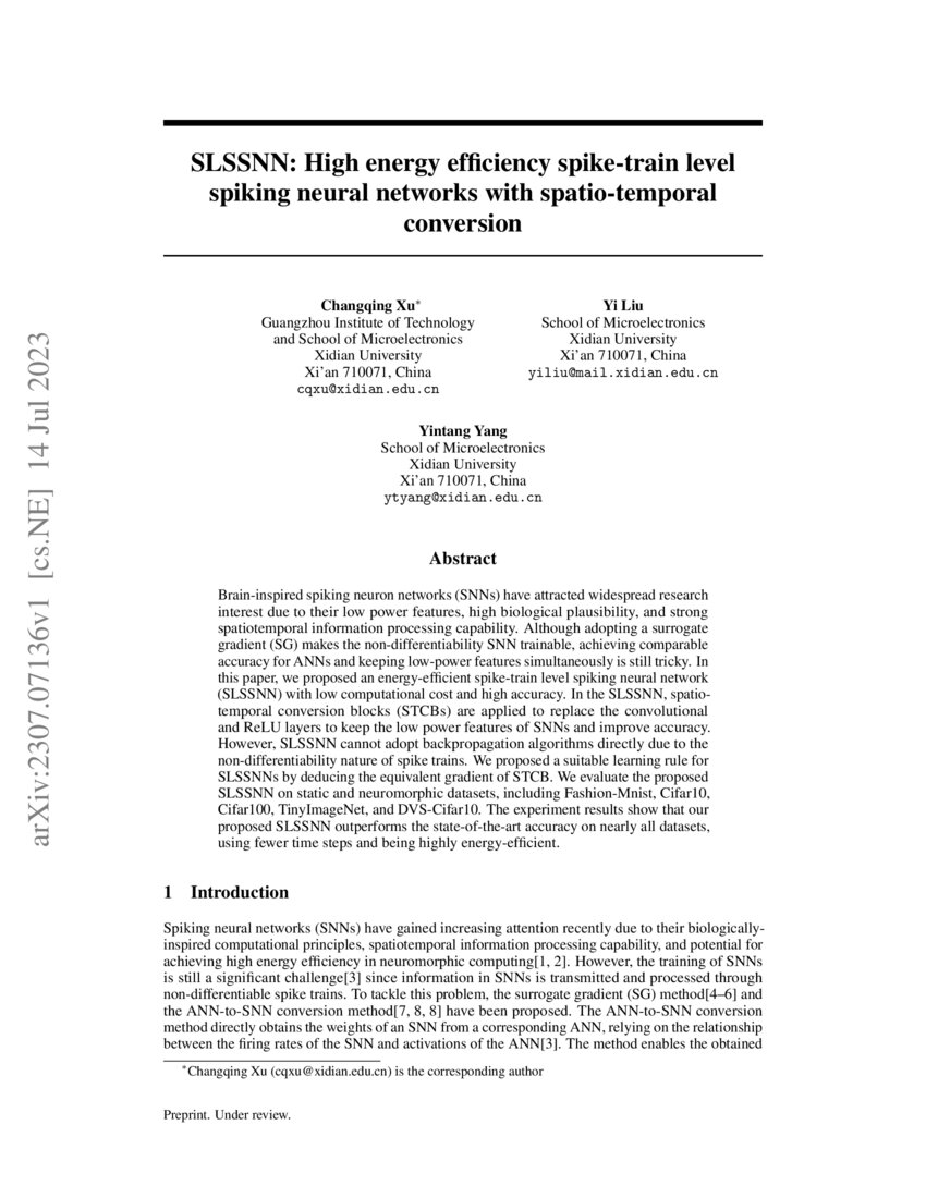 Slssnn High Energy Efficiency Spike Train Level Spiking Neural