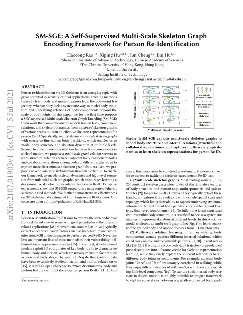 SM-SGE: A Self-Supervised Multi-Scale Skeleton Graph Encoding Framework for Person Re ...