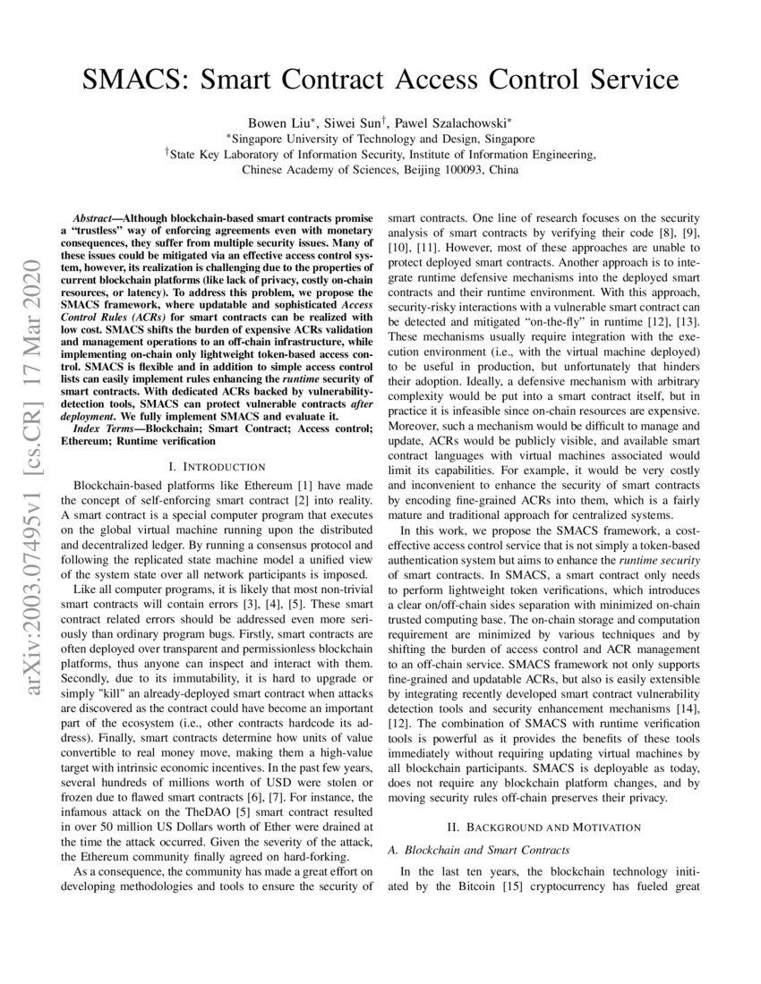 SMACS: Smart Contract Access Control Service | DeepAI