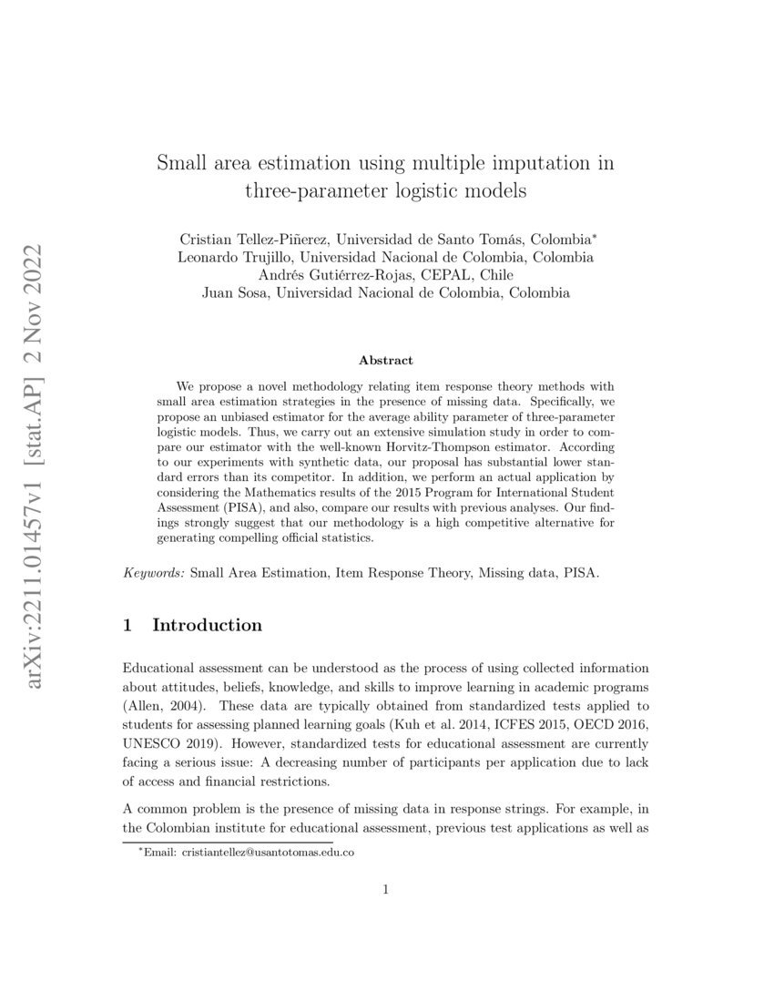 Small Area Estimation Using Multiple Imputation In Three Parameter