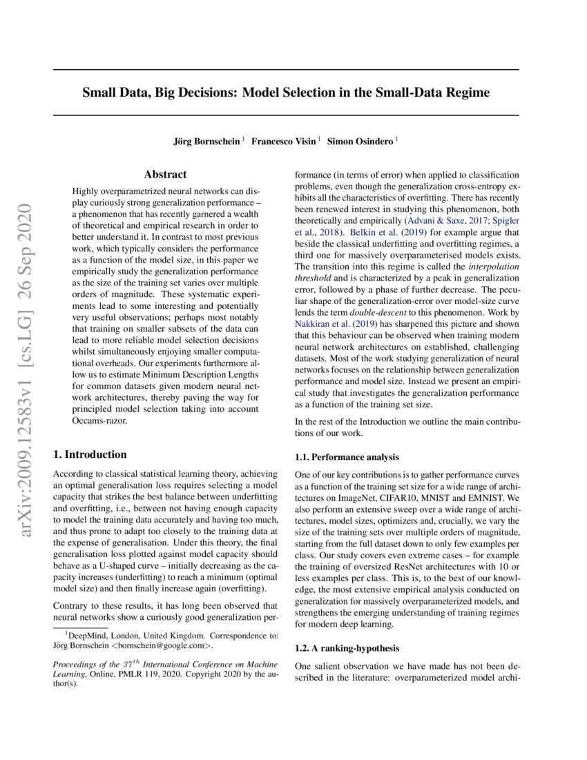 Small Data, Big Decisions: Model Selection in the Small-Data Regime ...