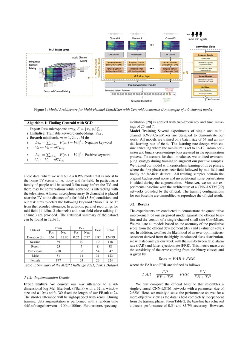Small Footprint Multi-channel ConvMixer for Keyword Spotting with Centroid Based Awareness | DeepAI