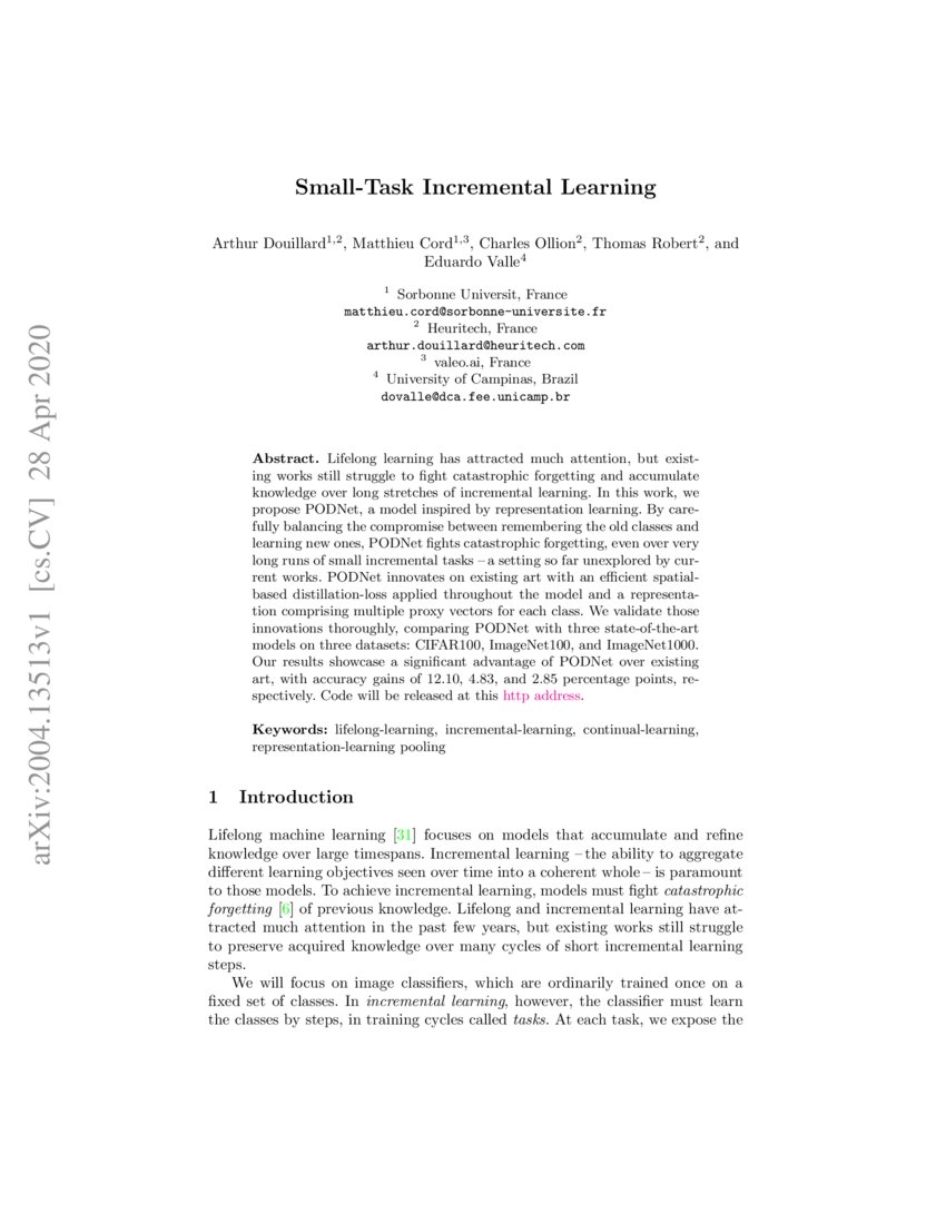 Small Task Incremental Learning Deepai