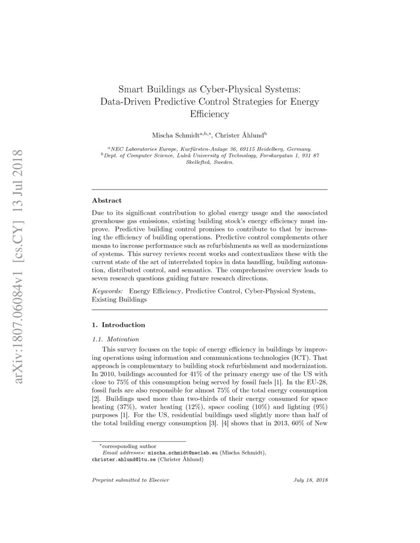 Smart Buildings As Cyber Physical Systems Data Driven Predictive Control Strategies For Energy