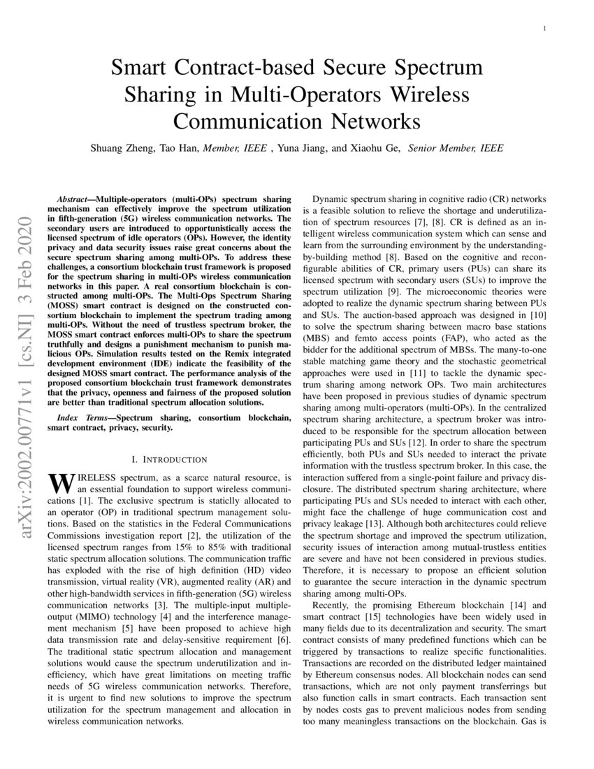 Smart Contract Based Secure Spectrum Sharing In Multi Operators Wireless Communication Networks