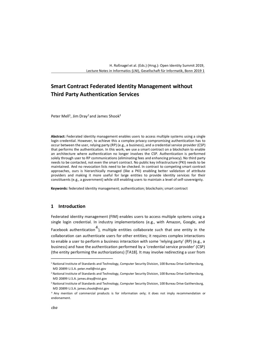 Smart Contract Federated Identity Management without Third Party ...