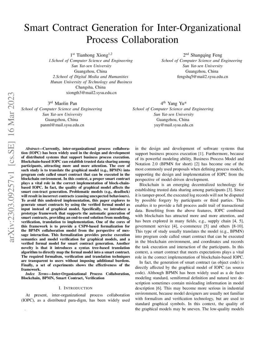 Smart Contract Generation for Inter-Organizational Process Collaboration | DeepAI