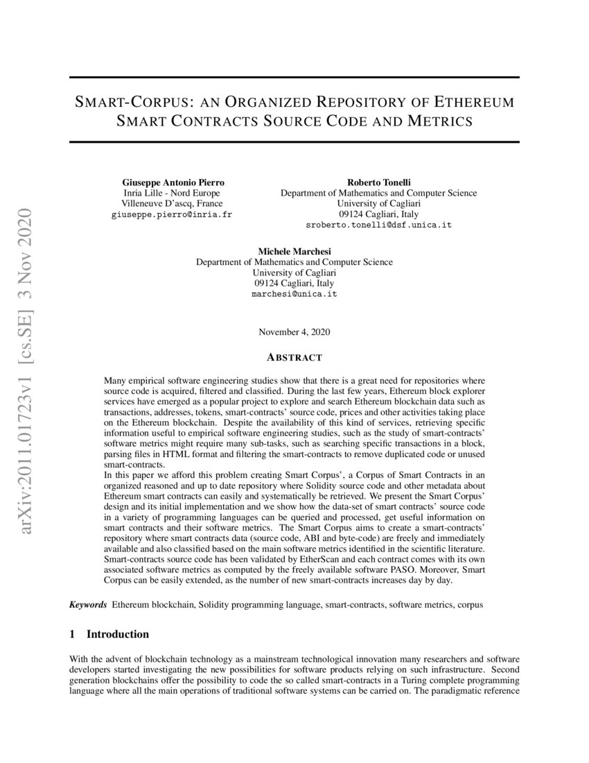 Smart-Corpus: an Organized Repository of Ethereum Smart Contracts ...