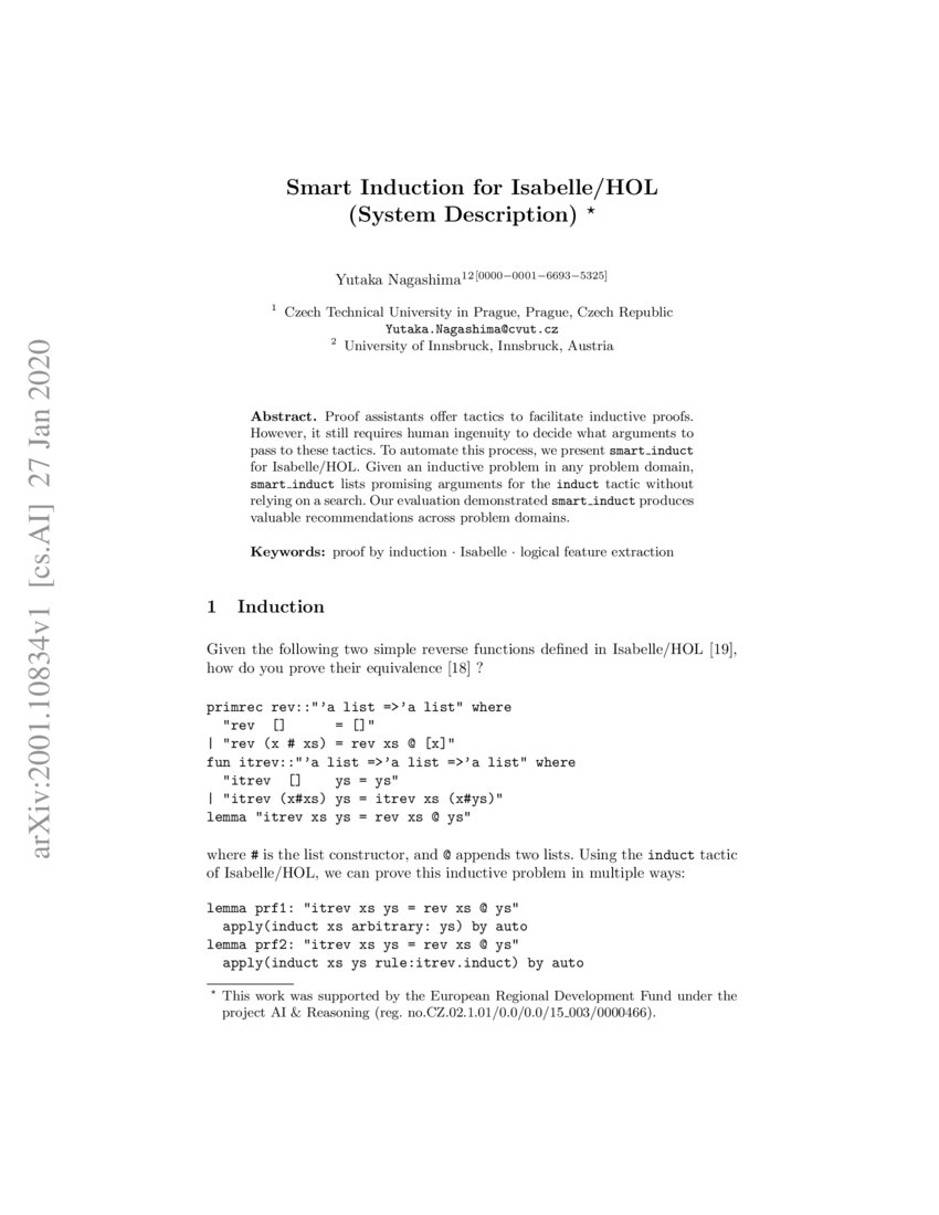 Smart Induction for Isabelle/HOL (System Description) | DeepAI