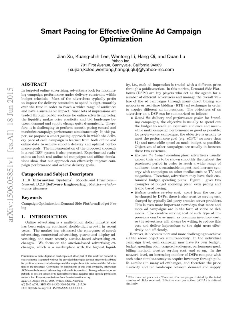 Smart Pacing for Effective Online Ad Campaign Optimization | DeepAI