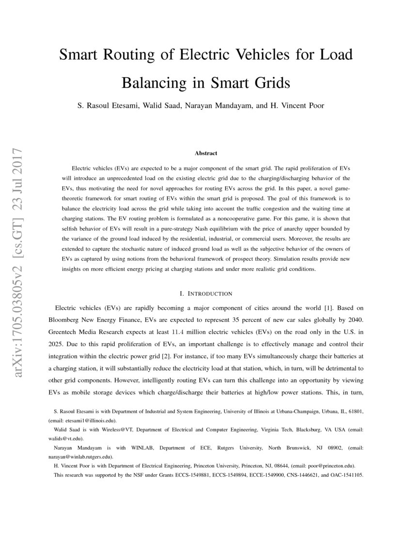 Smart Routing of Electric Vehicles for Load Balancing in Smart Grids ...