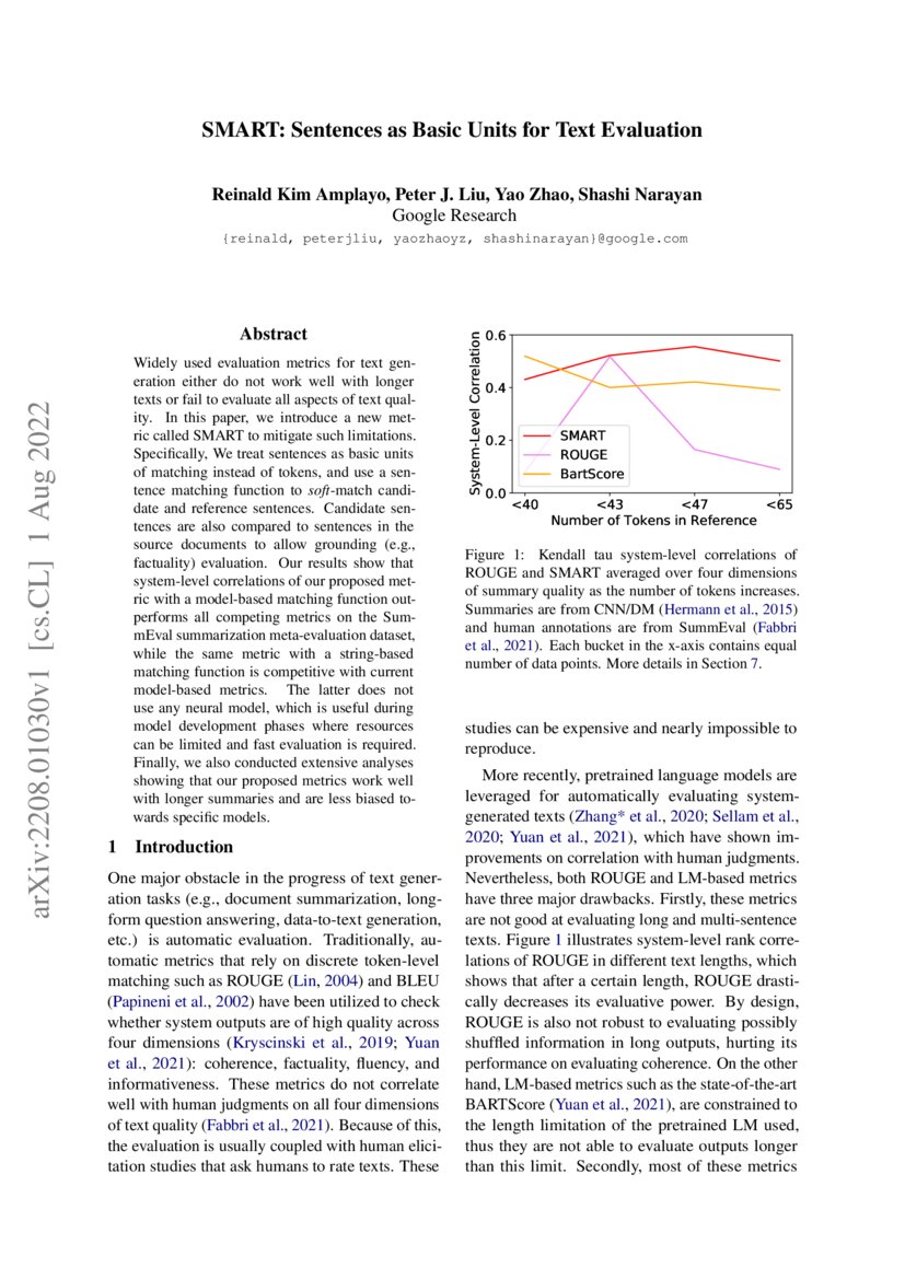 SMART: Sentences as Basic Units for Text Evaluation | DeepAI