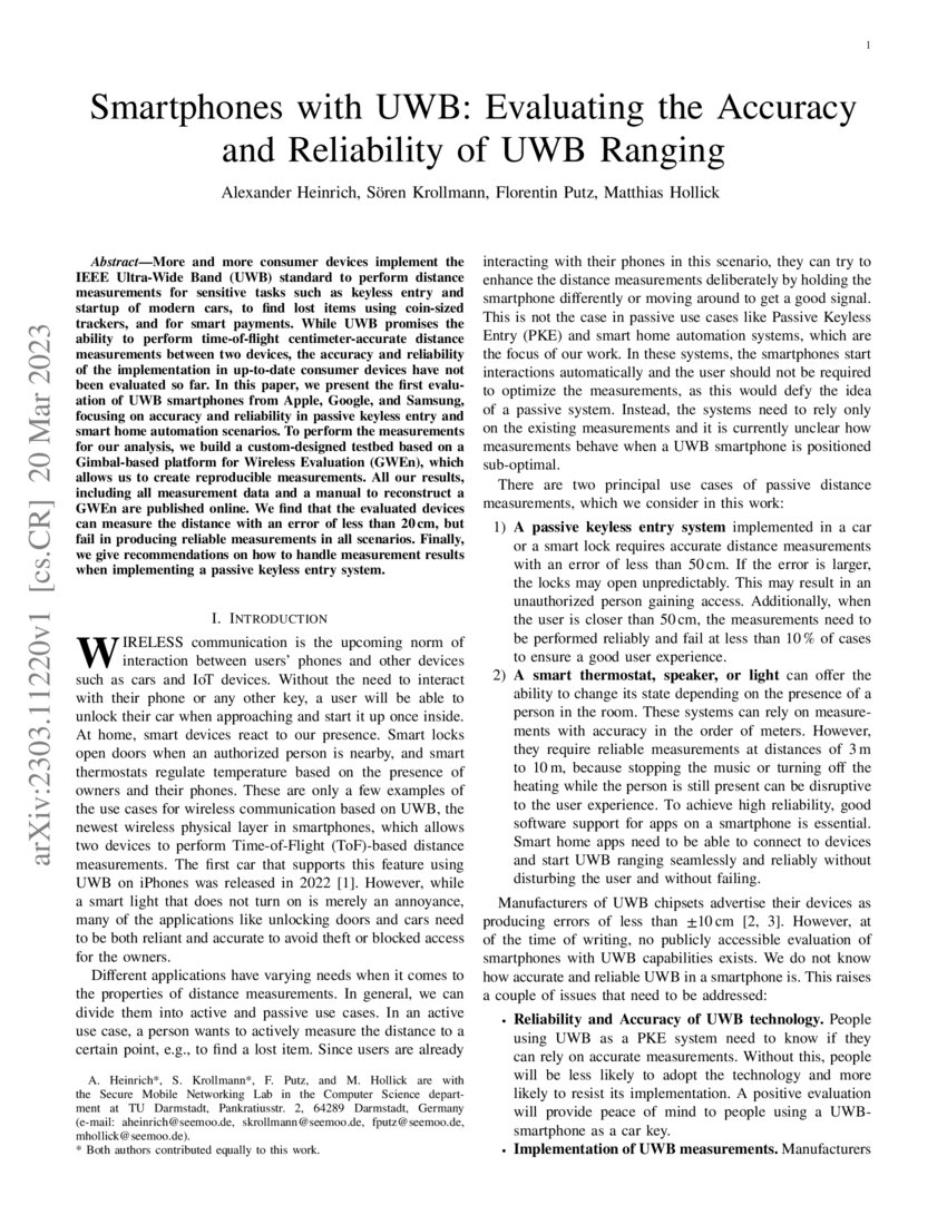 Smartphones with UWB: Evaluating the Accuracy and Reliability of UWB ...