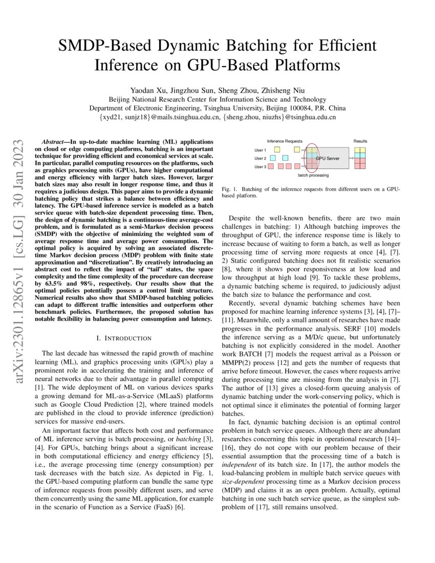 SMDP-Based Dynamic Batching for Efficient Inference on GPU-Based Platforms | DeepAI
