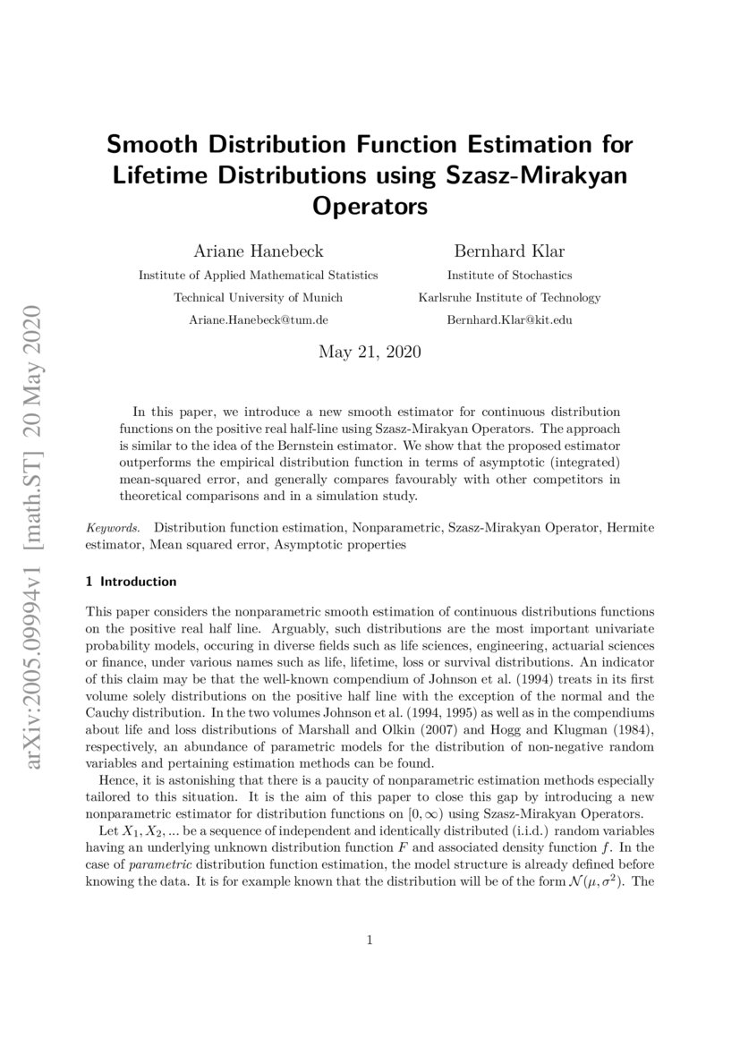 Smooth Distribution Function Estimation for Lifetime Distributions ...