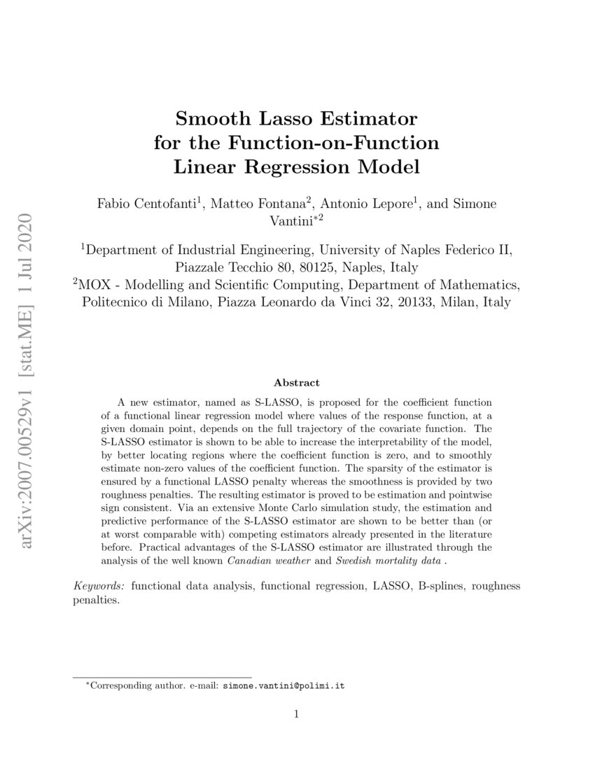 Smooth Lasso Estimator For The Function On Function Linear Regression Model Deepai