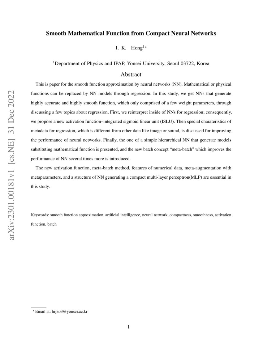 Smooth Mathematical Function From Compact Neural Networks Deepai