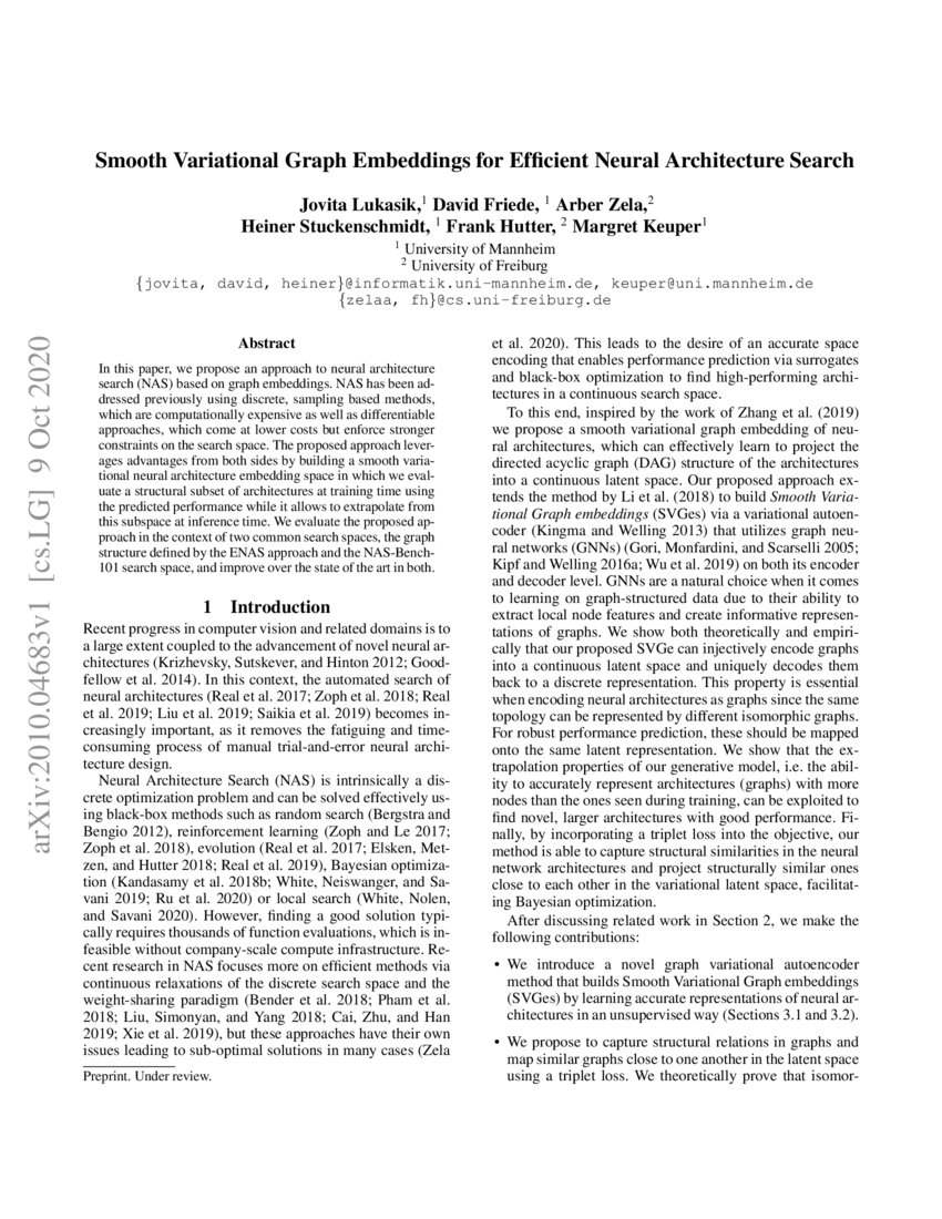 Smooth Variational Graph Embeddings for Efficient Neural Architecture Search | DeepAI
