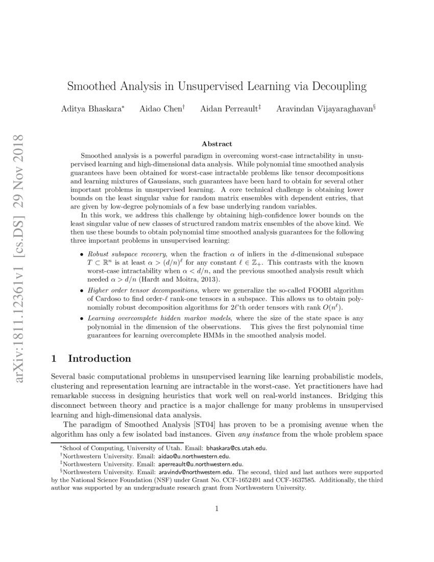Smoothed Analysis in Unsupervised Learning via Decoupling | DeepAI
