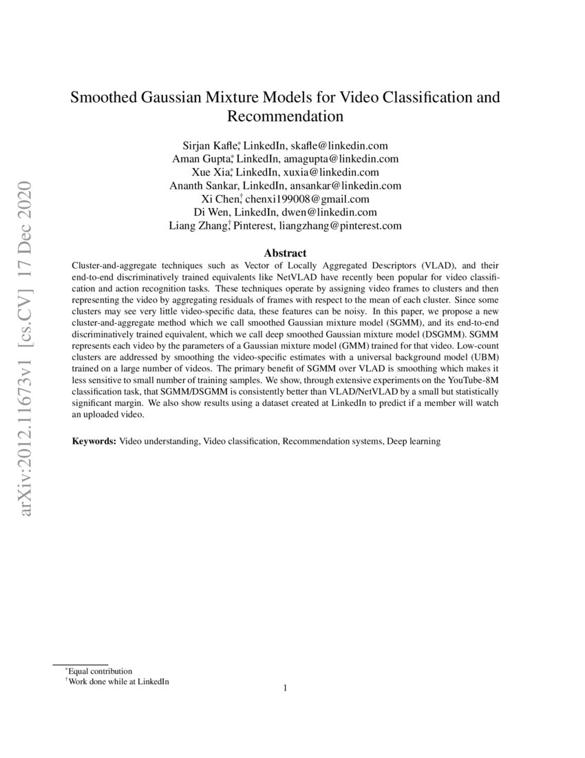Smoothed Gaussian Mixture Models For Video Classification And Recommendation Deepai