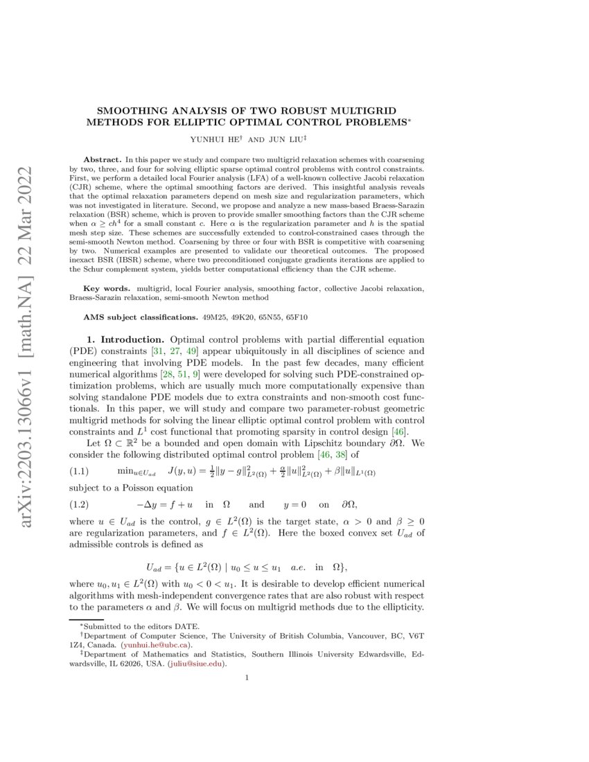 Smoothing Analysis Of Two Robust Multigrid Methods For Elliptic Optimal Control Problems Deepai