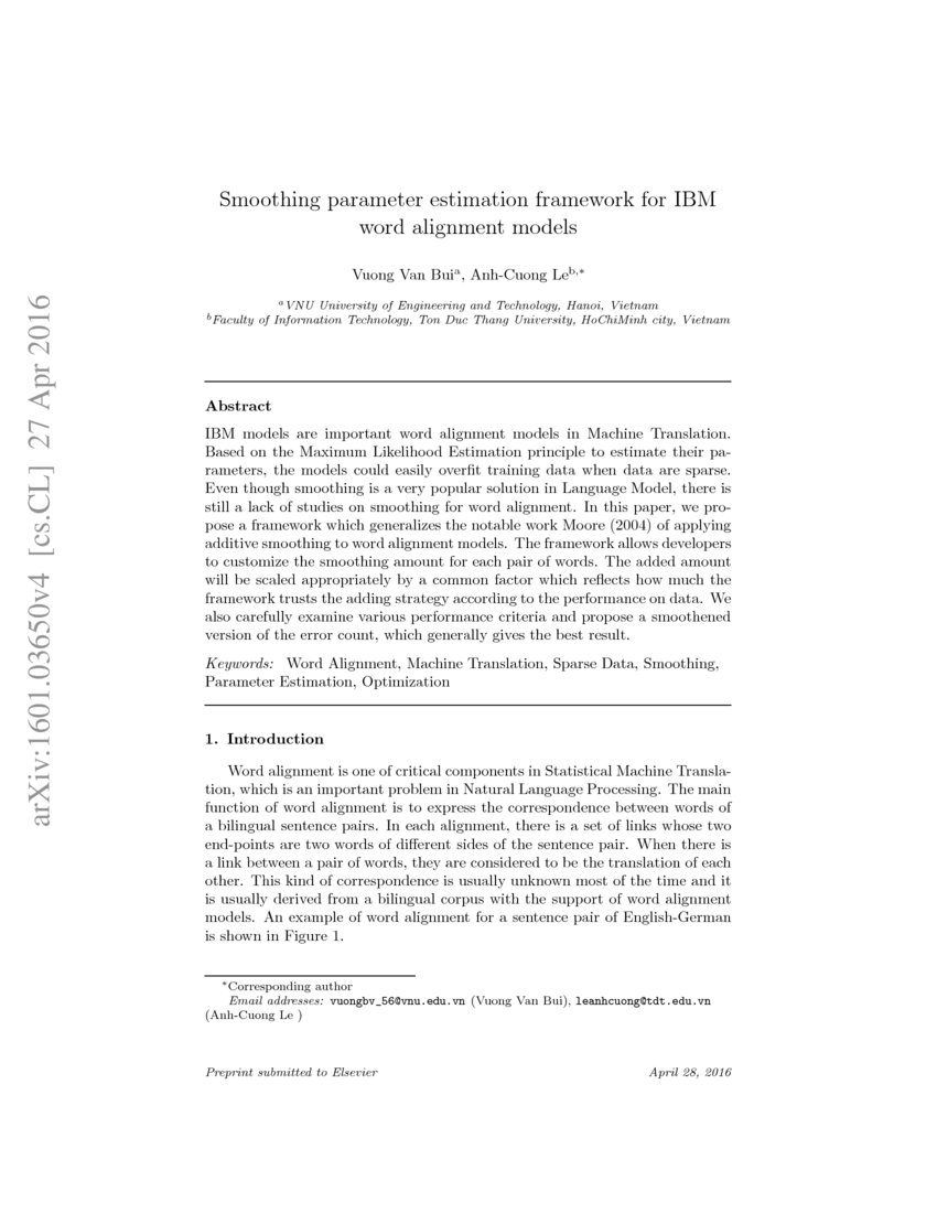 Smoothing Parameter Estimation Framework For Ibm Word Alignment Models