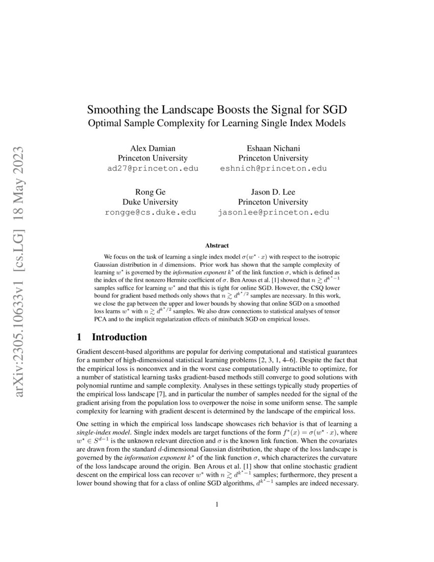 Smoothing The Landscape Boosts The Signal For Sgd Optimal Sample Complexity For Learning Single 9431