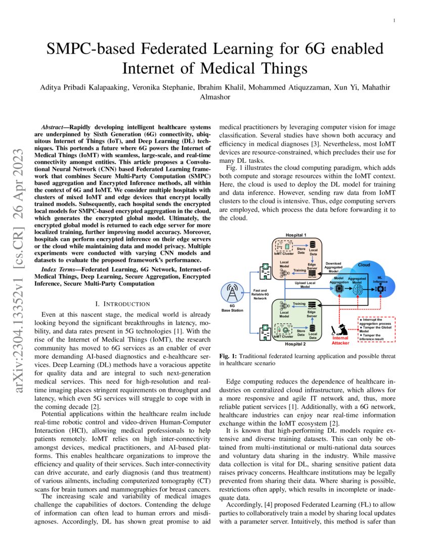 SMPC-based Federated Learning for 6G enabled Internet of Medical Things | DeepAI