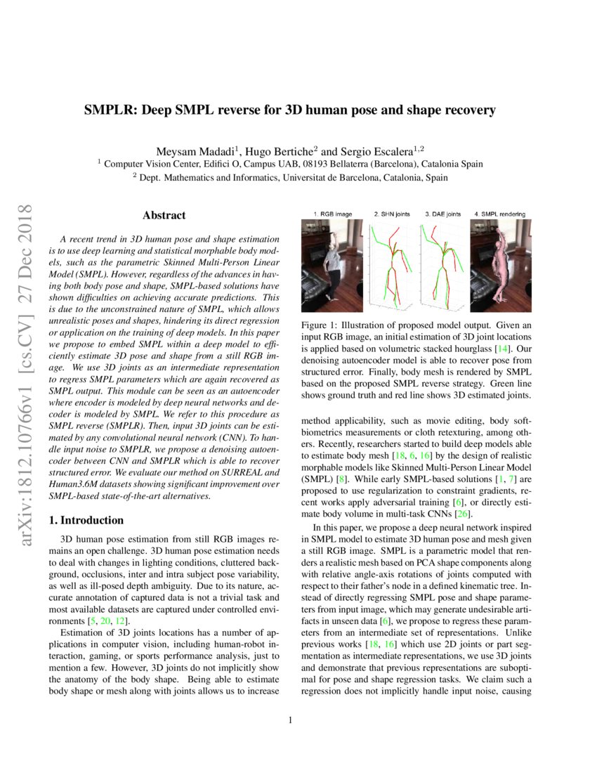 SMPLR: Deep SMPL reverse for 3D human pose and shape recovery | DeepAI