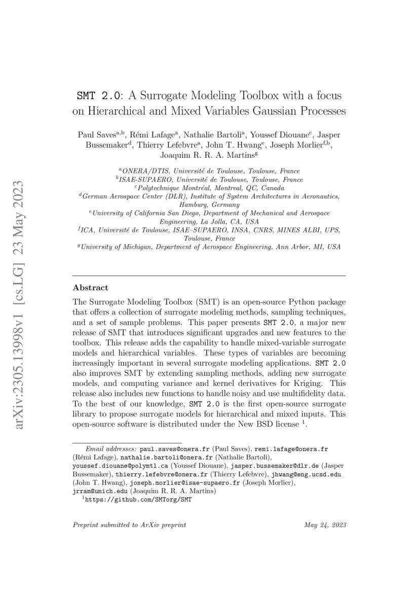 Smt 20 A Surrogate Modeling Toolbox With A Focus On Hierarchical And Mixed Variables Gaussian 