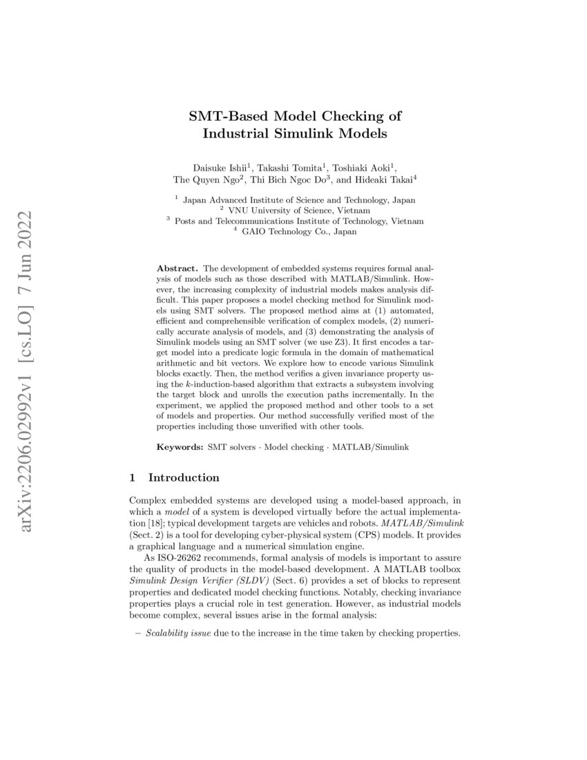 SMT-Based Model Checking of Industrial Simulink Models | DeepAI