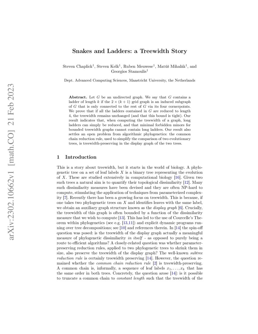 Snakes and Ladders: a Treewidth Story | DeepAI