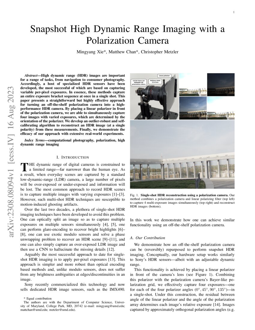 Snapshot High Dynamic Range Imaging With A Polarization Camera Deepai