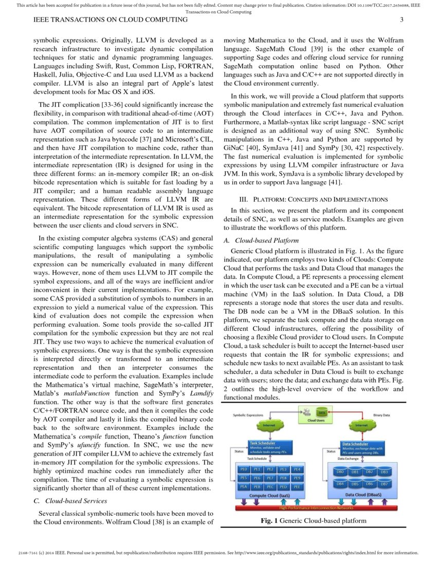 Snc A Cloud Service Platform For Symbolic Numeric Computation Using Just In Time Compilation