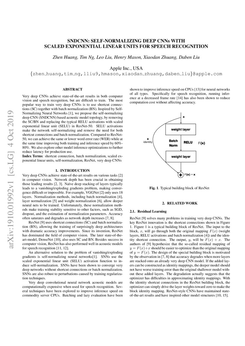 SNDCNN: Self-normalizing deep CNNs with scaled exponential linear units for speech recognition ...