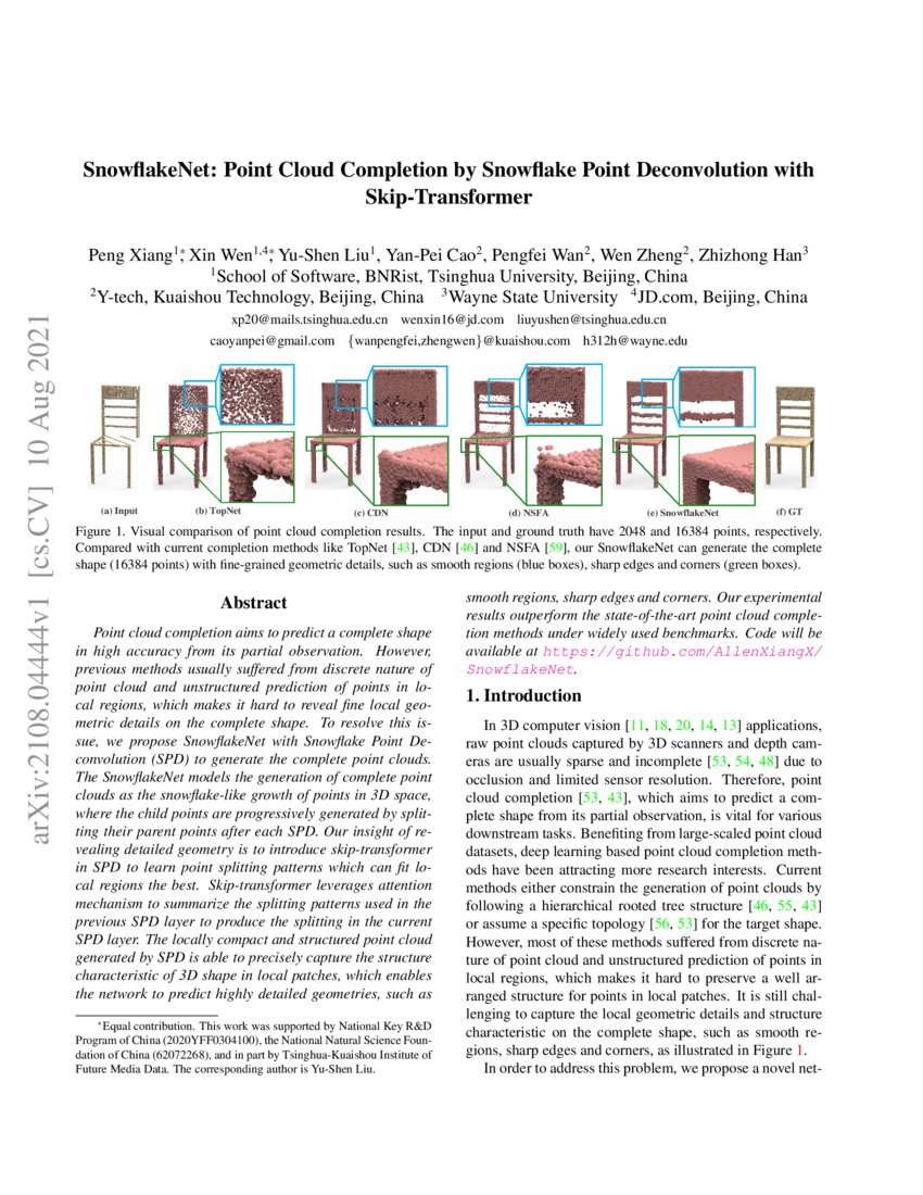 SnowflakeNet: Point Cloud Completion by Snowflake Point Deconvolution with Skip-Transformer | DeepAI
