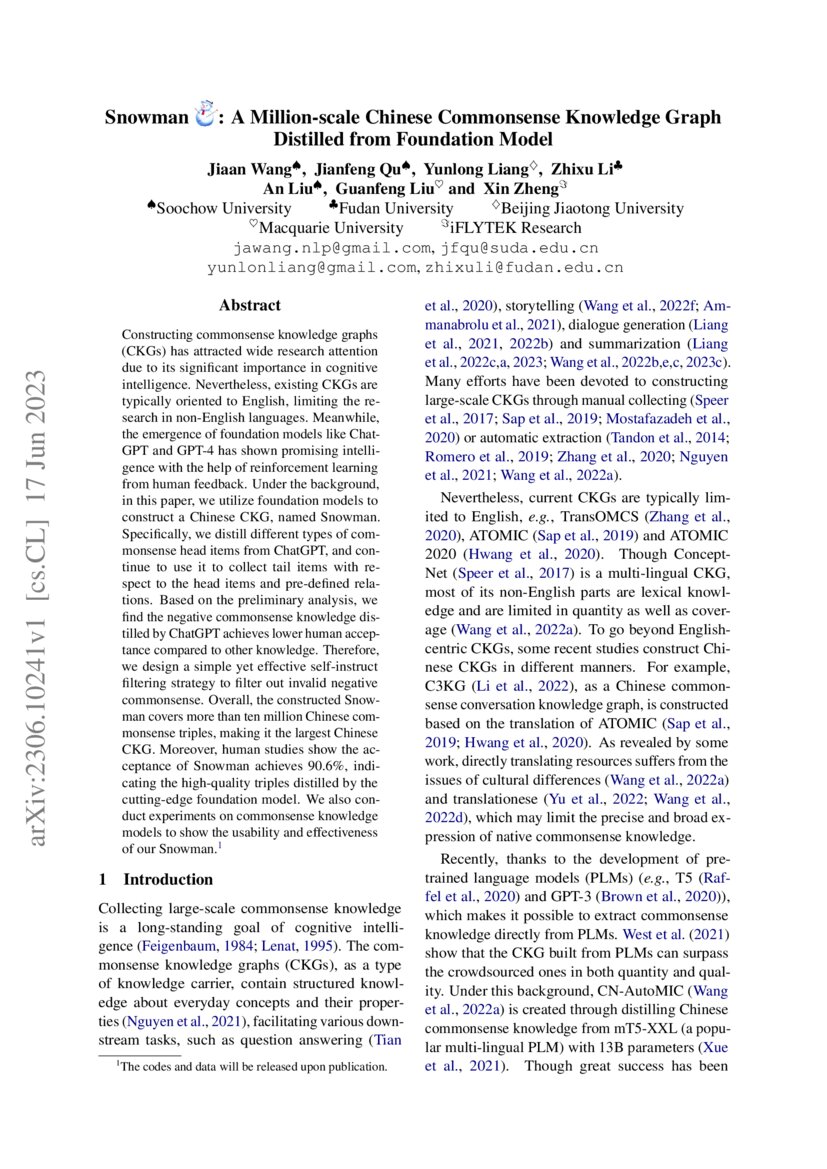 Snowman A Million Scale Chinese Commonsense Knowledge Graph Distilled From Foundation Model