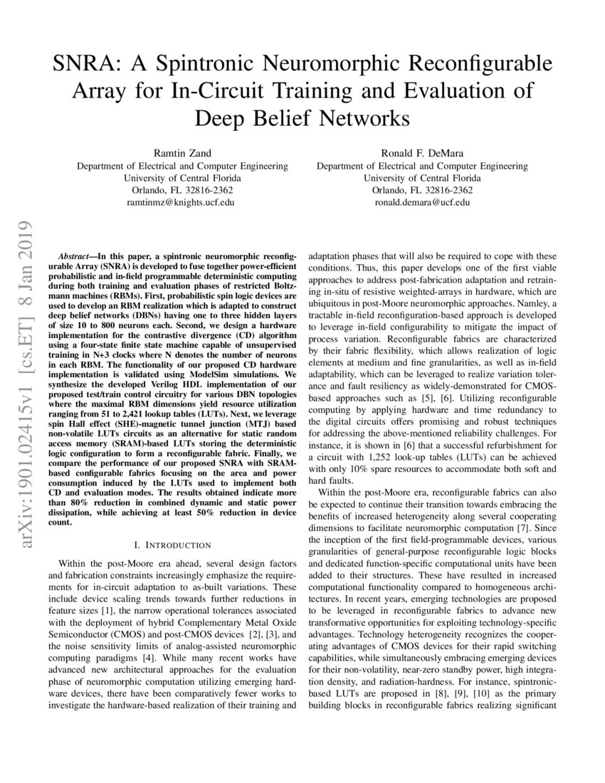 SNRA: A Spintronic Neuromorphic Reconfigurable Array for In-Circuit ...