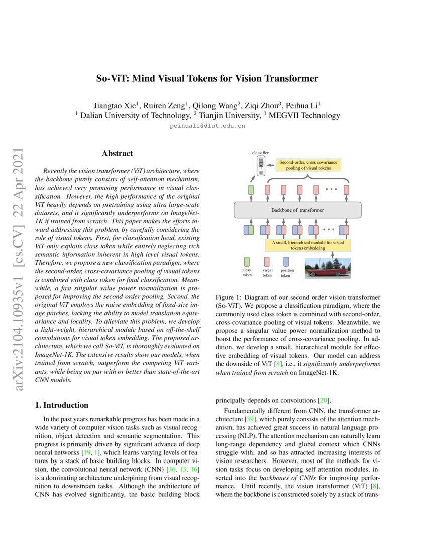 So-ViT: Mind Visual Tokens for Vision Transformer | DeepAI